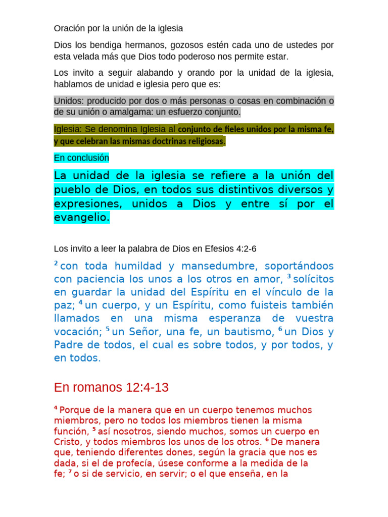 Oracion Por La Unidad | PDF | Oración | Iglesia cristiana