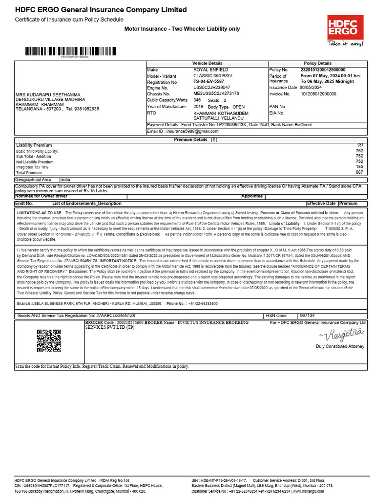 Two Wheeler Liability Insurance Policy | PDF | Insurance | Liability ...