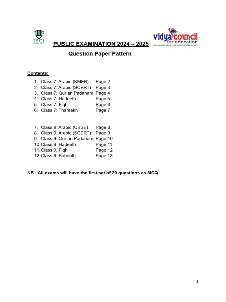 Public Exam QP Pattern | PDF