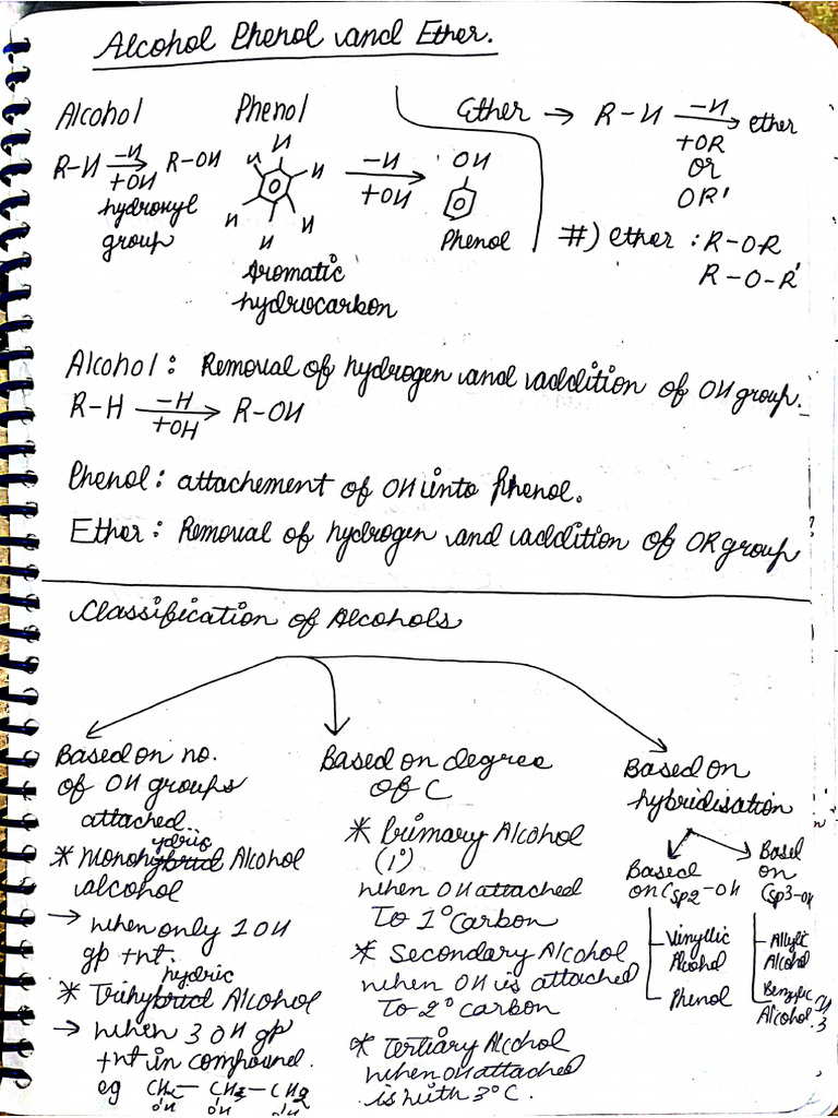 Alcohol Phenols & Ether Handwritten Notes by Satvi - 250114 - 013328 | PDF