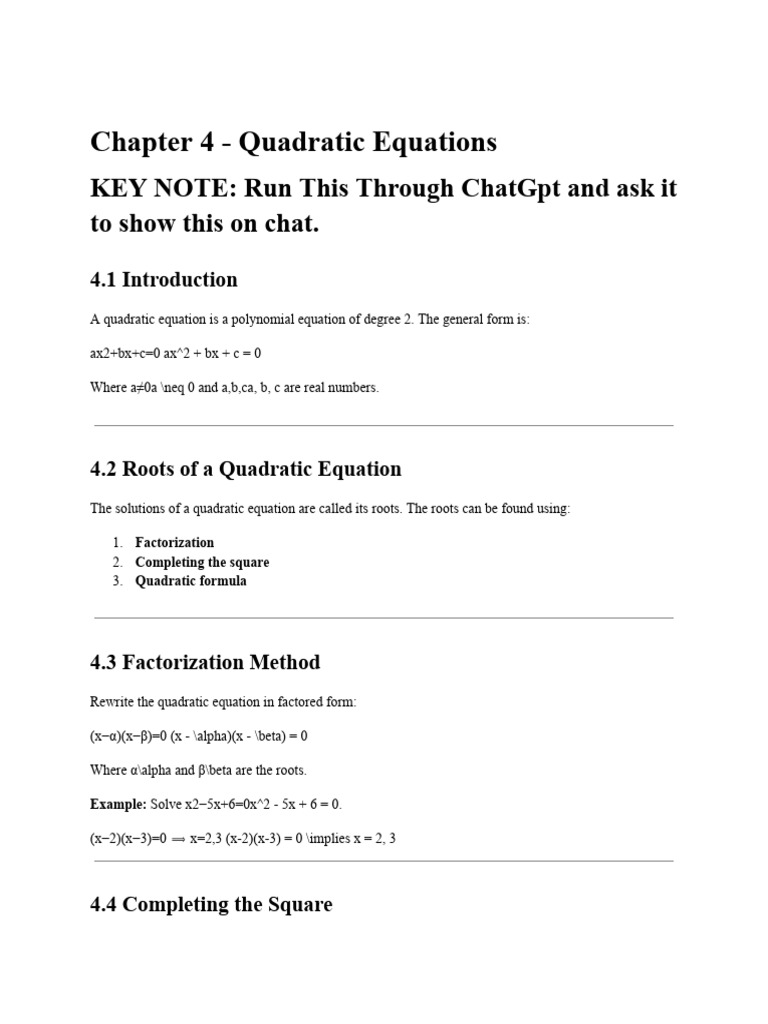 Class 10 Quadratic Equations Guide | PDF | Mathematical Analysis ...