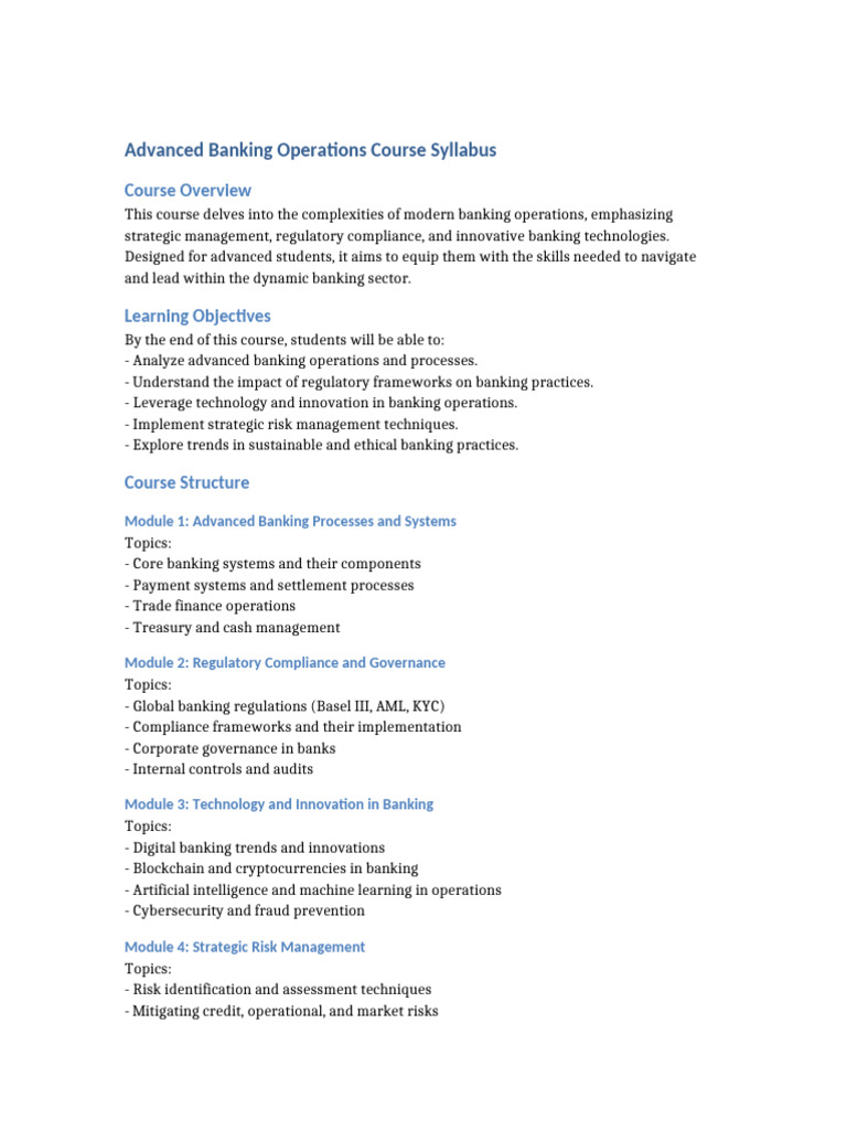 Advanced_Banking_Operations_Syllabus | PDF