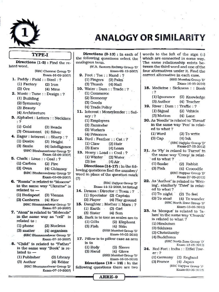 Analogy or Similarity Reasoning (English Medium) | PDF