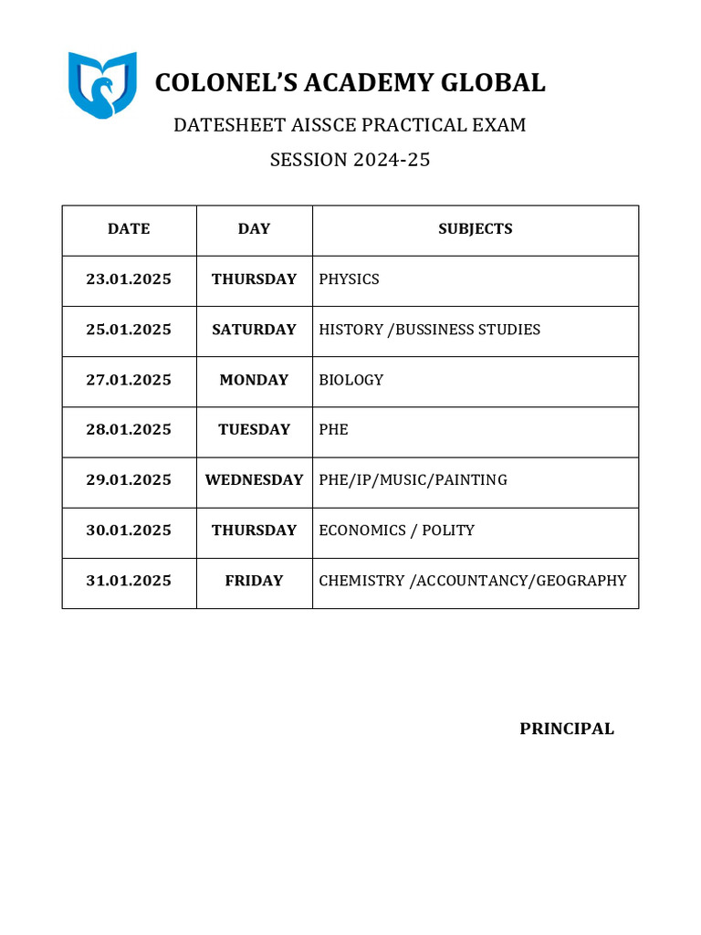 Aissce Practical Datesheet | PDF