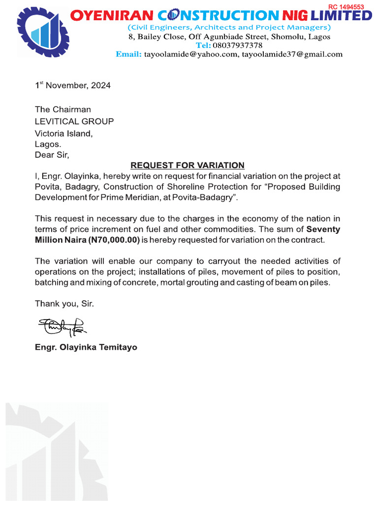 Request for Variation 1 | PDF