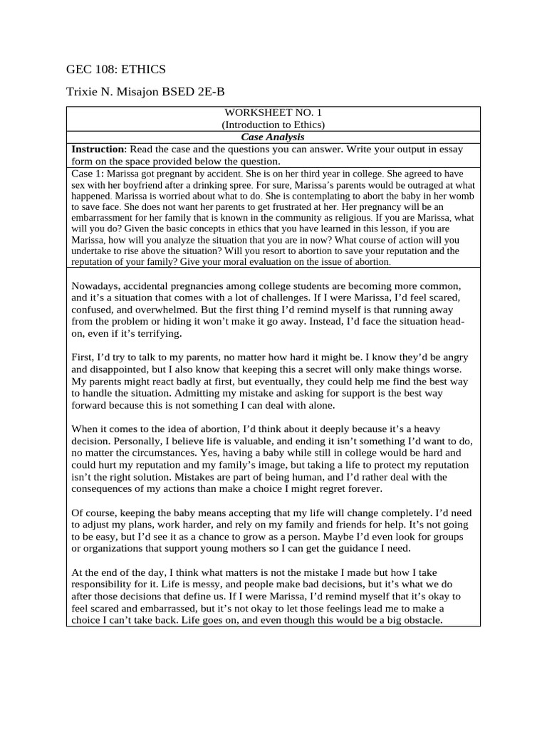 Worksheet 1 Introduction To Ethics.. | PDF | Critical Thinking | Social ...