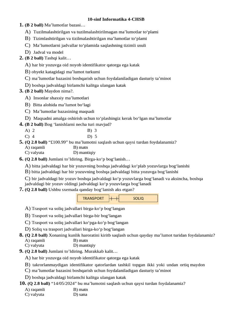 10 Sinf Informatika 4-ChSB Orginal | PDF