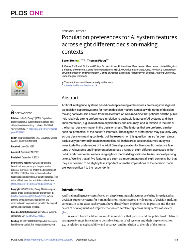 Population Preferences For AI System Features Across Eight Different Decision-Making Contexts ...