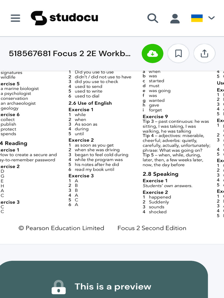 518567681 Focus 2 2E Workbook Answers - 1 Vocabulary Exercise 1 1 unsociable 2 boring 3 relaxed ...