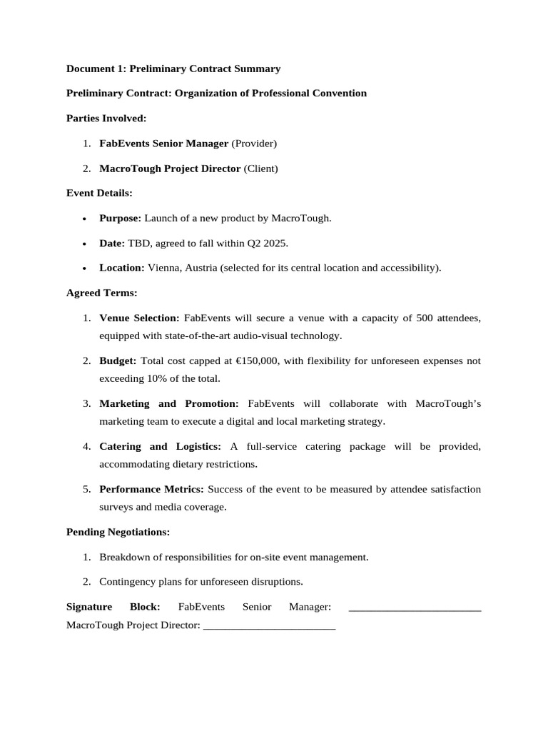 Preliminary Contract Summary | PDF
