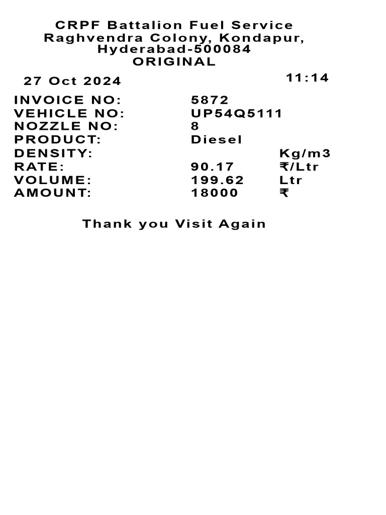 CRPF Fuel Invoice Details | PDF