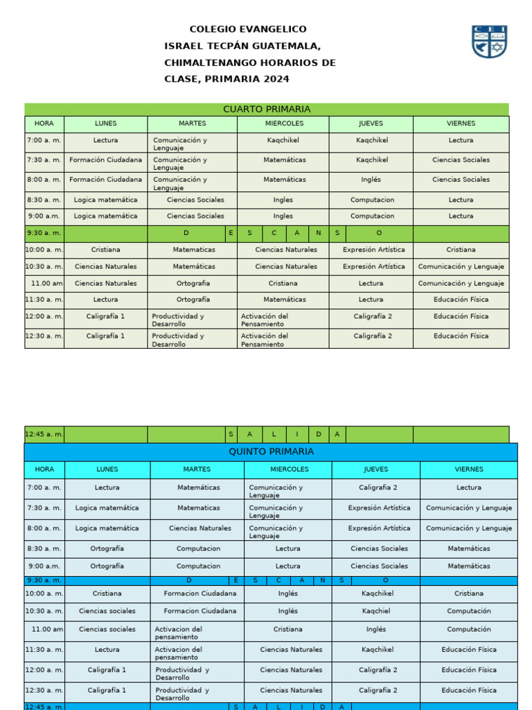 Horario de clases 4to, 5to y 6to. | PDF | Science