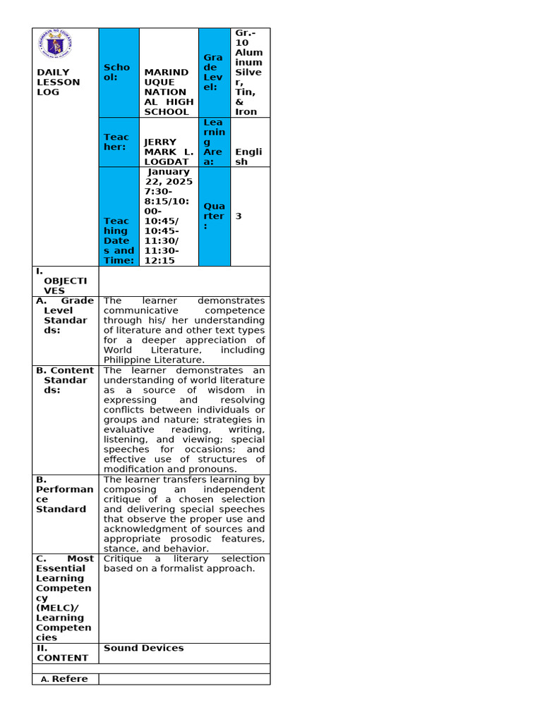 ENG-10 Q3 Lesson 5.3 Sound Devices | PDF | Rhyme | Learning