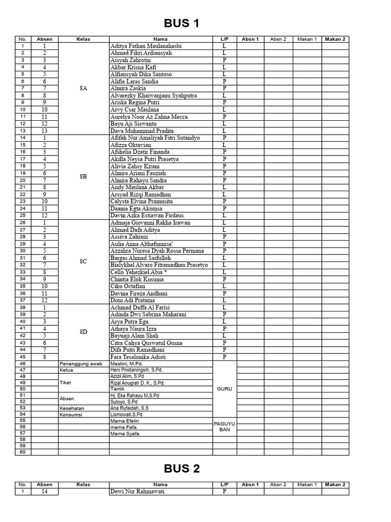 Pembagian Bus.xlsx - Sheet1 (1) | PDF