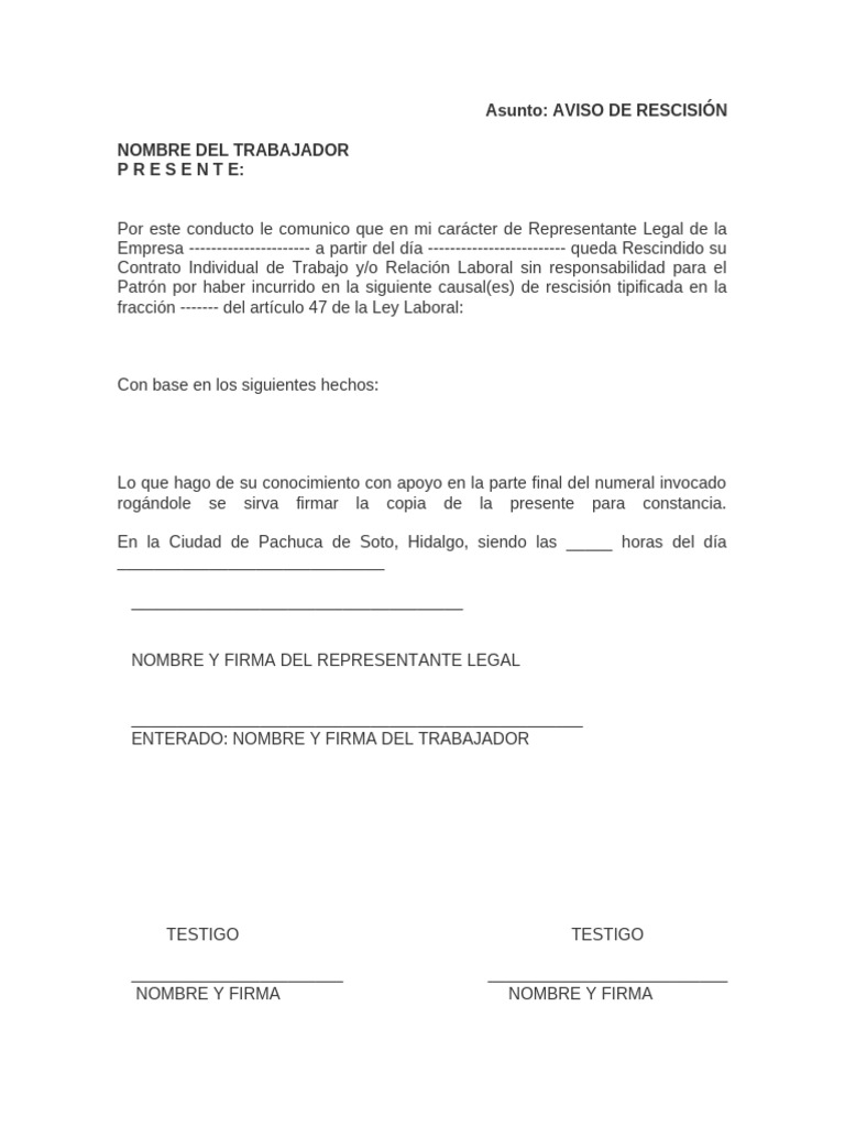 Aviso de Rescisión | PDF