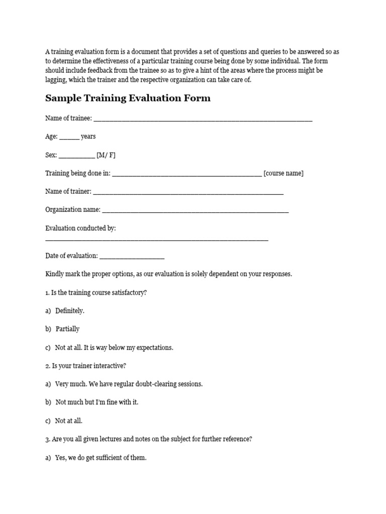 Sample Training Evaluation Form | PDF