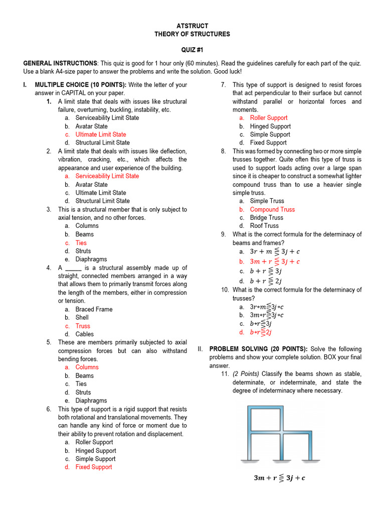 ATSTRUCT-QUIZ1 Solution | PDF | Truss | Beam (Structure)