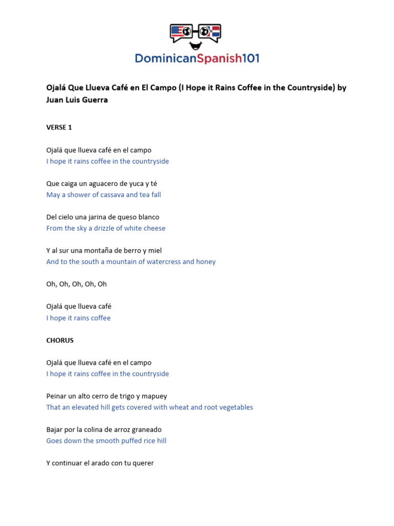 Lyrics-Ojala Que Llueva Cafe | PDF | Cultivos | Agricultura