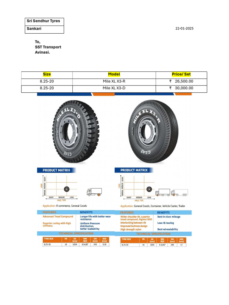 Tyre Price List for SST Transport | PDF