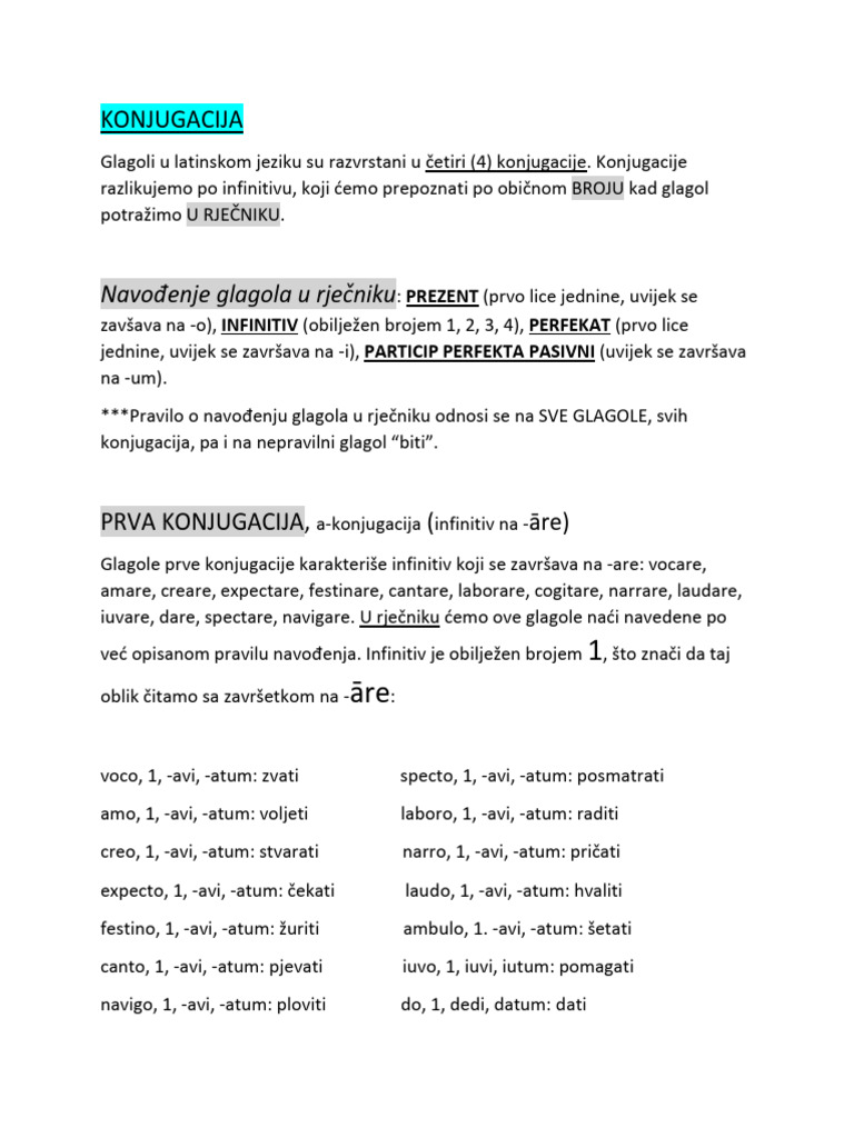 GLAGOLI, Prva Konjugacija, Glagol ESSE - 424d8ad7 8189 4e4d 88ae 83250ecc62bb | PDF