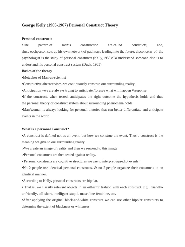 Understanding Kelly's Personal Construct Theory | PDF | Constructivism ...