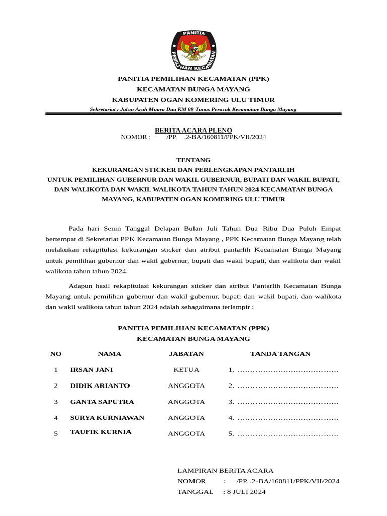 BA Sticker & Tanda Bukti (PPK) | PDF