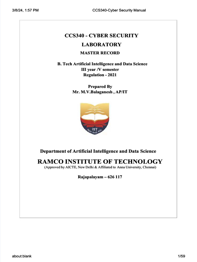 PDF Ccs340 Cyber Security Manual Compress | PDF | Engineering | Secure Shell