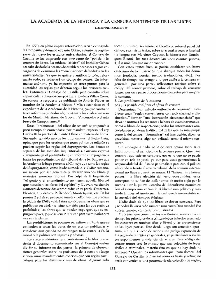 La Academia de La Historia y La Censura en Tiempos de Las Luces | PDF | Censura | Autor