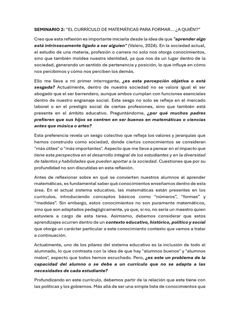 Seminario 2_El Currículo de Matemáticas Para Formar | PDF | Plan de ...
