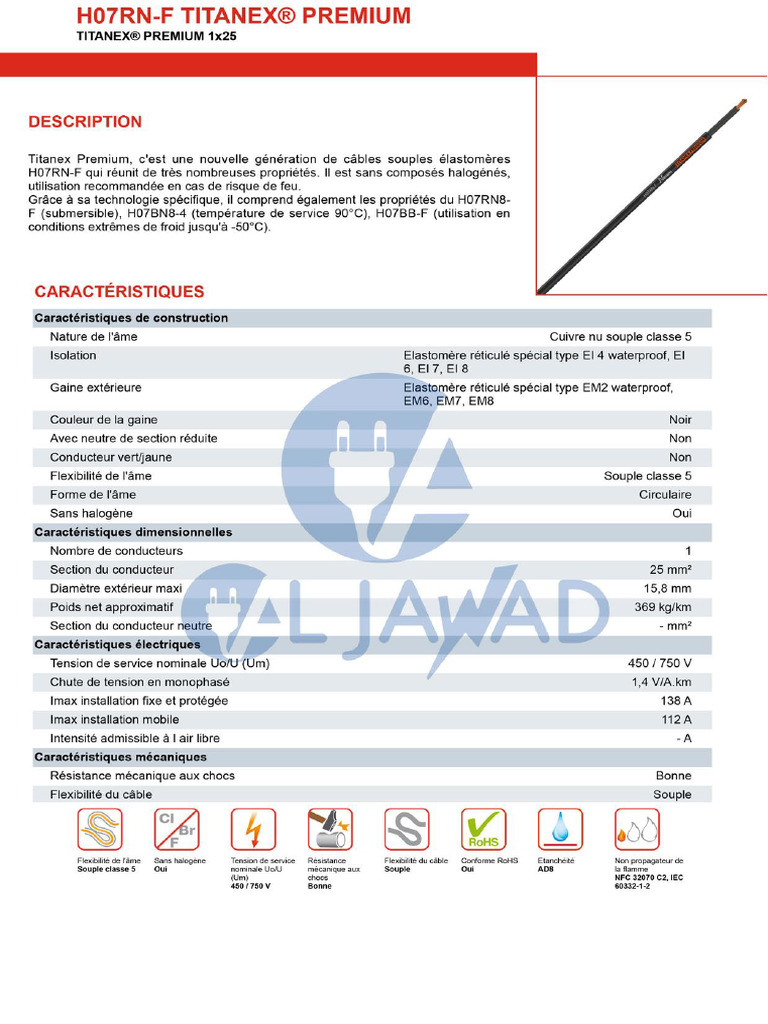 Cable Titanex H07RNF 1G 25mm² Souple | PDF