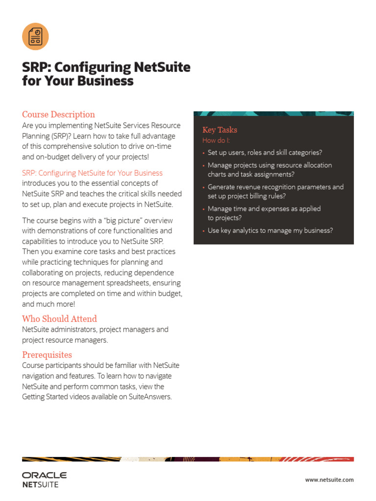 SRP Configuring NetSuite For Your Business Training Data Sheet | PDF ...