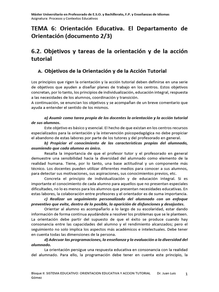 Tema 6 - 2 - Objetivos y Tareas de La Orientación y de La Acción Tutorial | PDF | Maestros ...