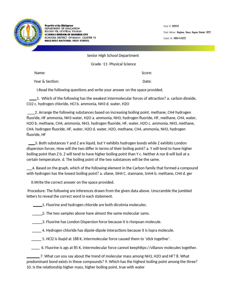 Physical Science 4th Quarter Summative Test | PDF | Methane ...