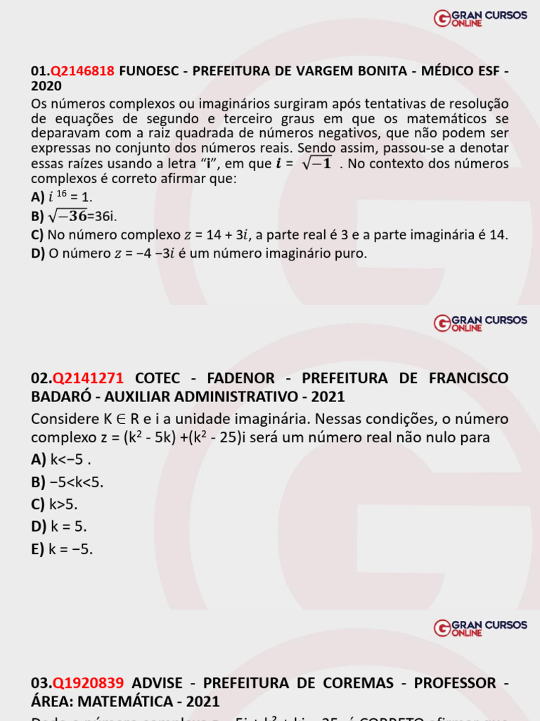 Numeros Complexo - Gran Cursos | PDF