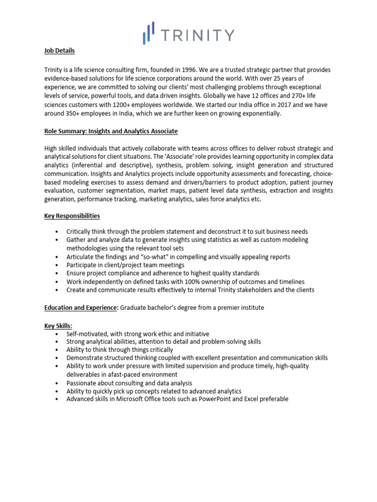 Trinity Life Sciences Associate Role | PDF | Analytics | Business