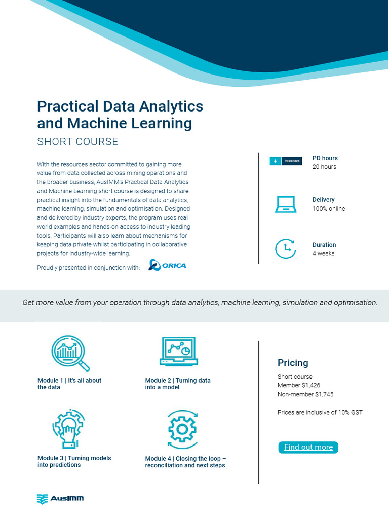 Ausimm - Courses - 2022 - Practical Data Analytics and Machine Learning | PDF