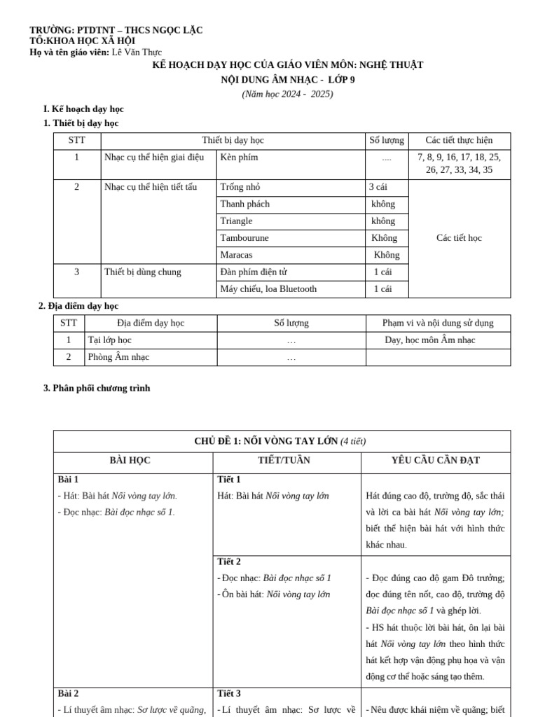 KHDH Môn Âm Nhạc Khối 9 Pl III | PDF