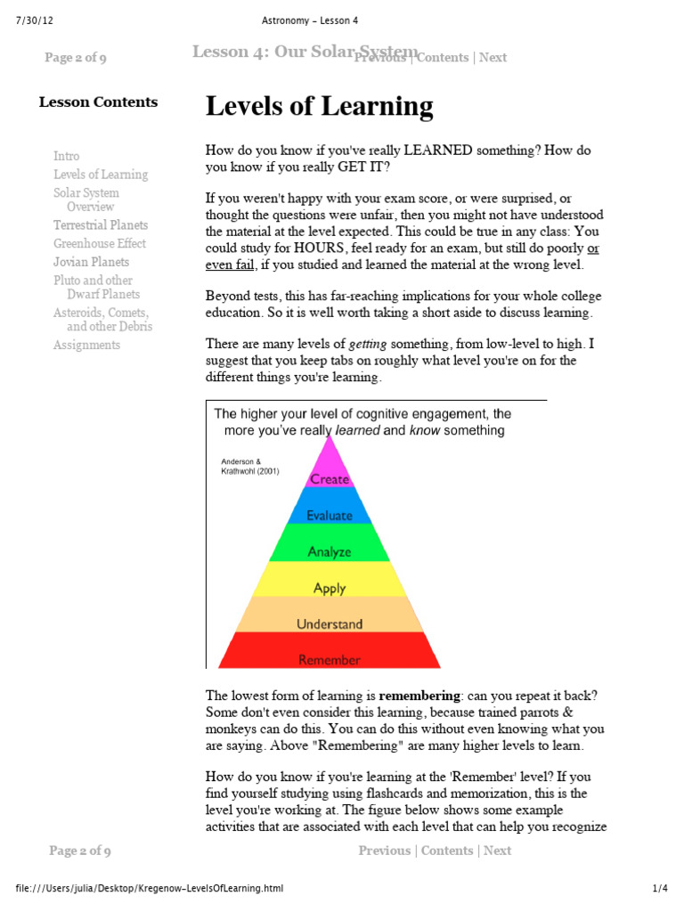 Understanding Learning Levels in Astronomy | PDF | Planets | Plagiarism