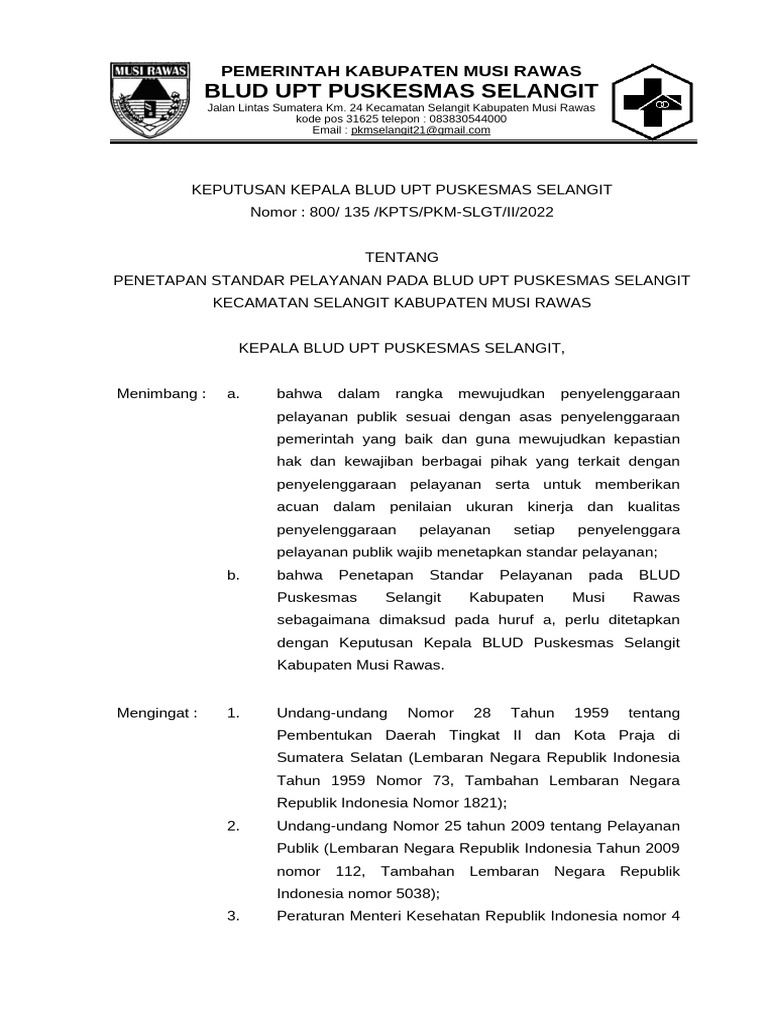 SK Standar Layanan Selangit Oke | PDF