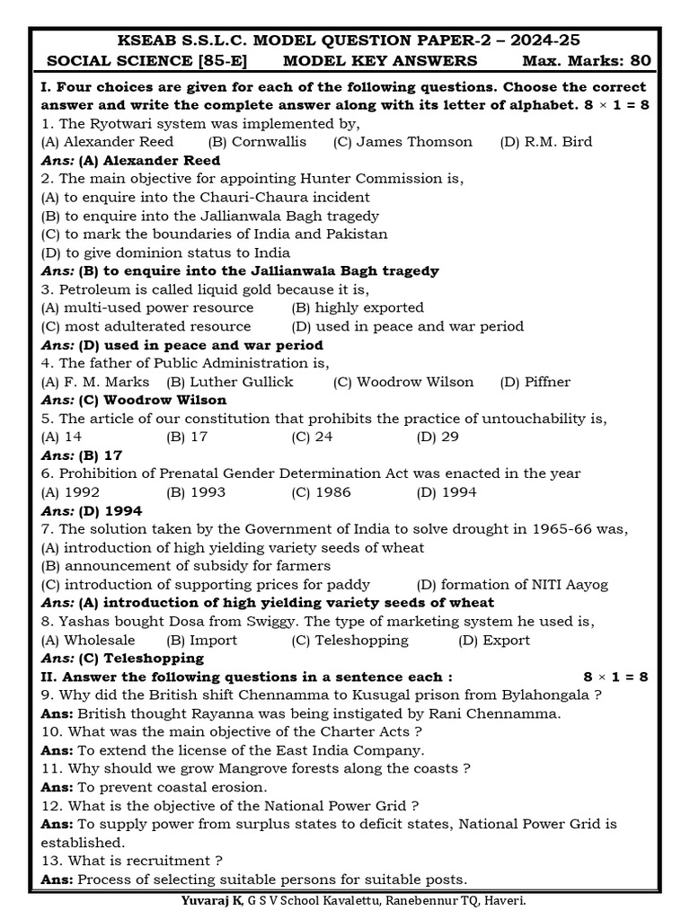 SSLC Social Science Model Paper | PDF | Taxes | Direct Tax