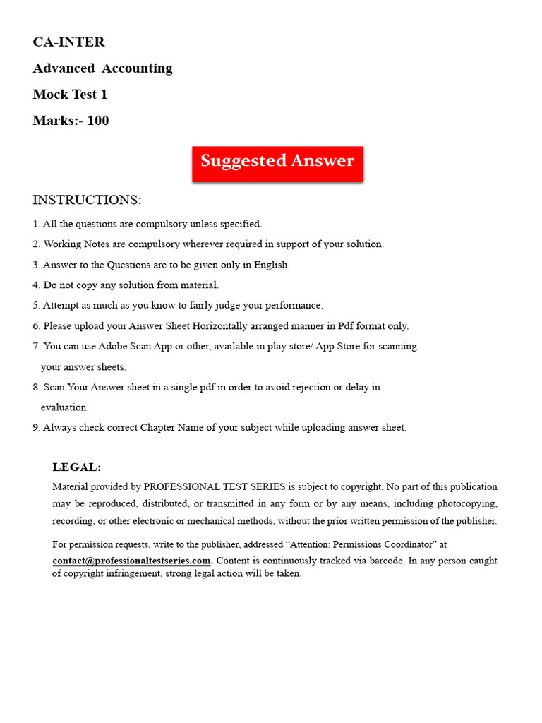 CA Advanced Accounting Mock Test 1 | PDF | Cost Of Goods Sold | Equity ...