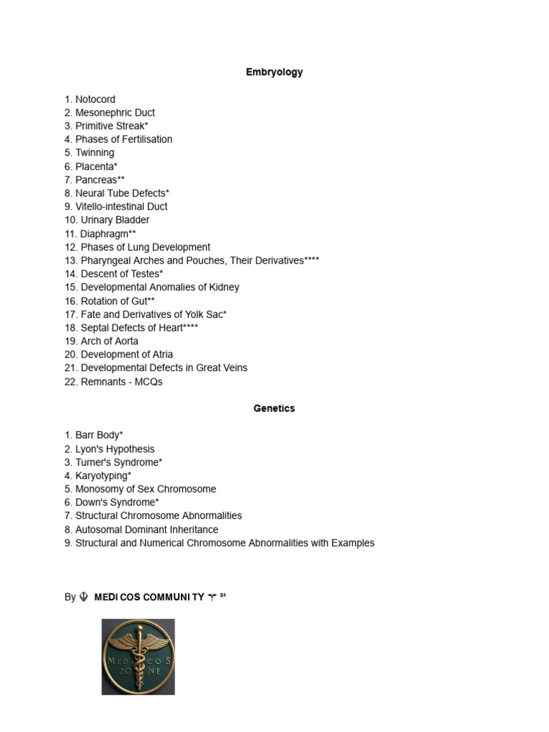 Embryology & Genetics Overview | PDF