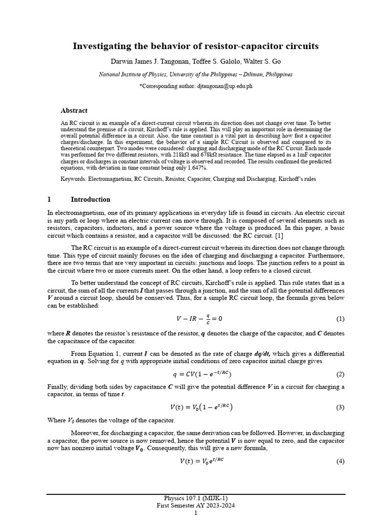 Experiment 4 Technical Paper | PDF | Capacitor | Electrical Network