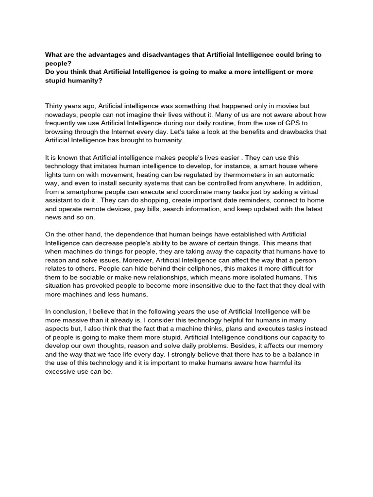 AI Advantages and Disadvantages | PDF | Artificial Intelligence | Intelligence (AI) & Semantics