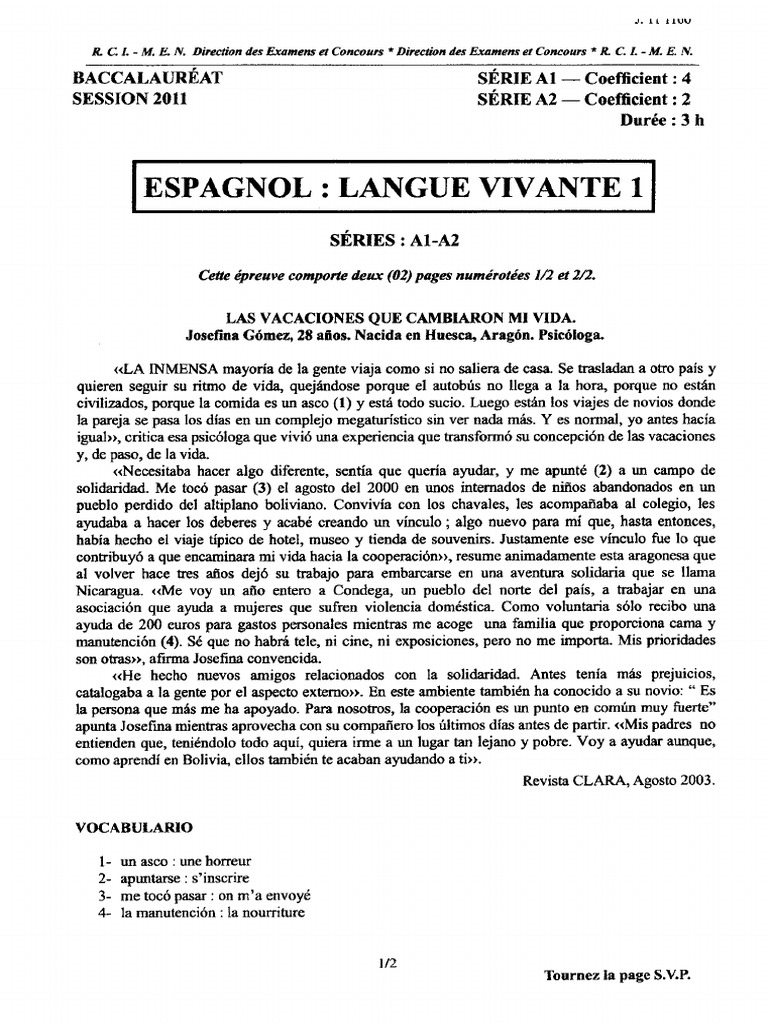 Bac A1 A2 Esp 2011 | PDF