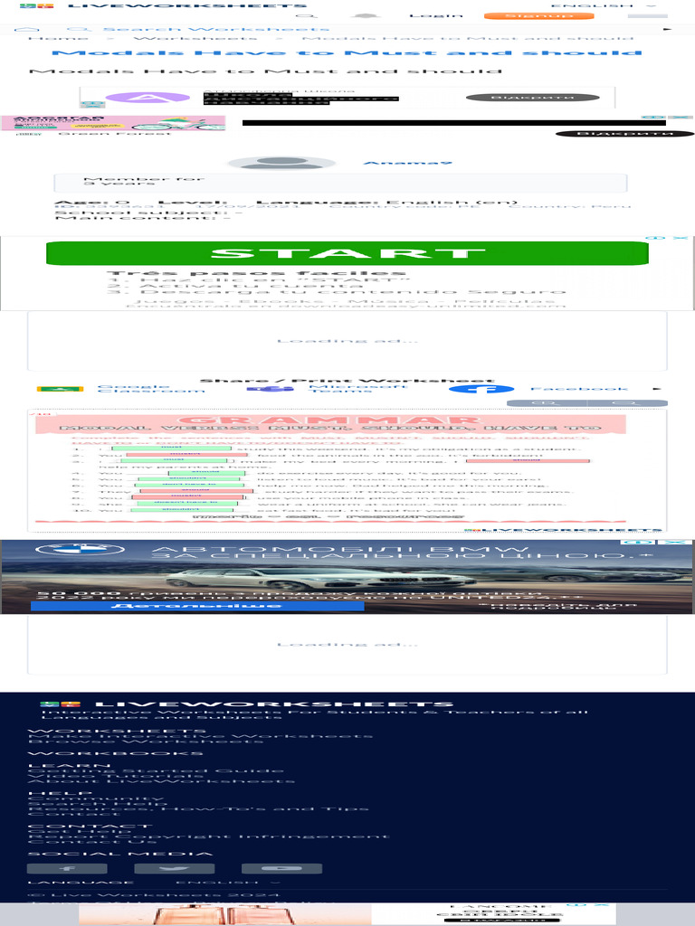 Modals Have To Must and Should Online Exercise For Live Worksheets | PDF