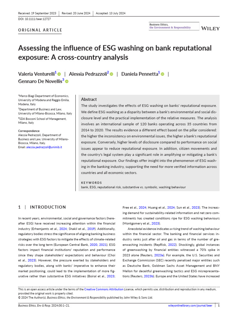 ESG Washing On Bank Reputational Exposure | PDF | Reputation ...