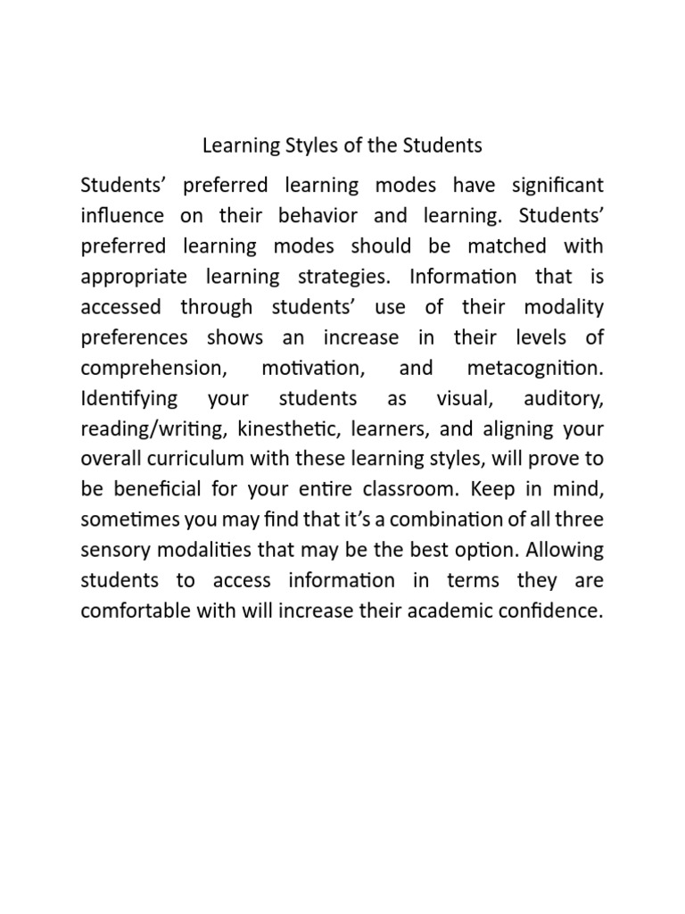 Learning Styles of The Students | PDF