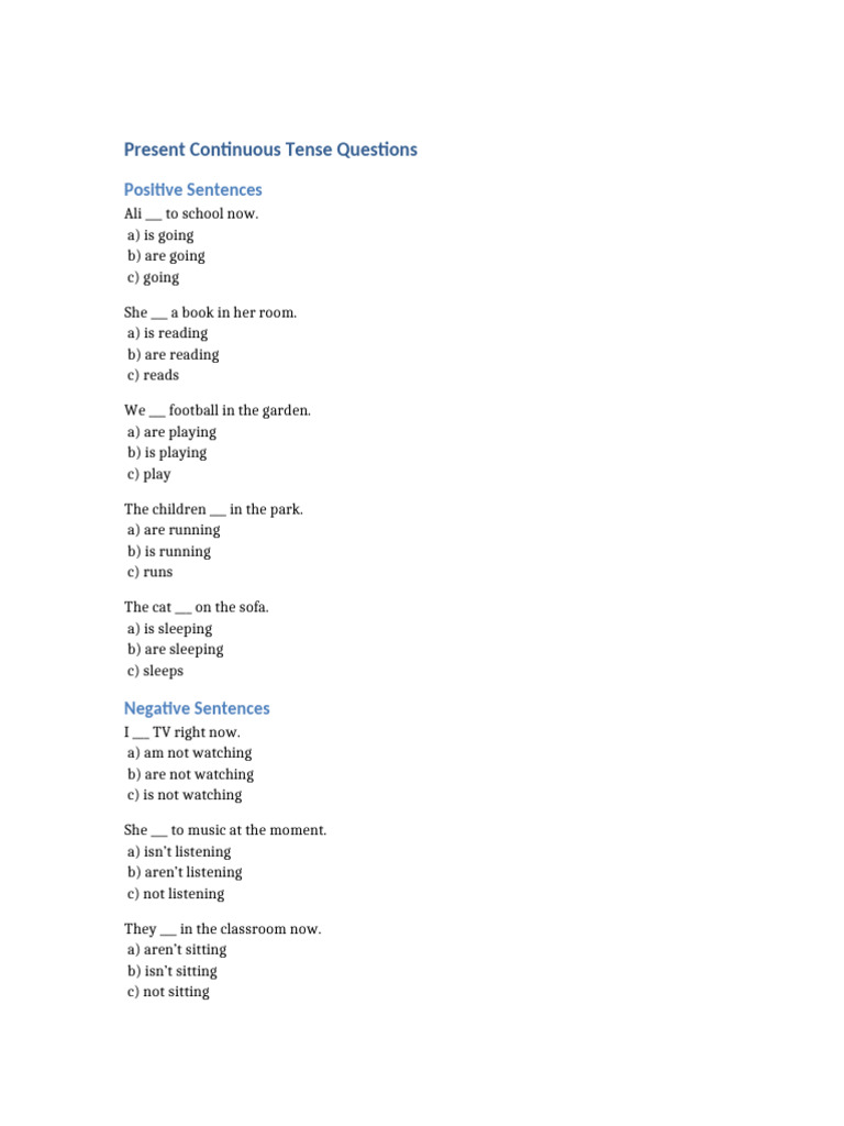Present Continuous Tense Questions Pdf 5924