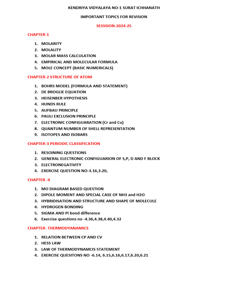 Important Topics For Revision | PDF